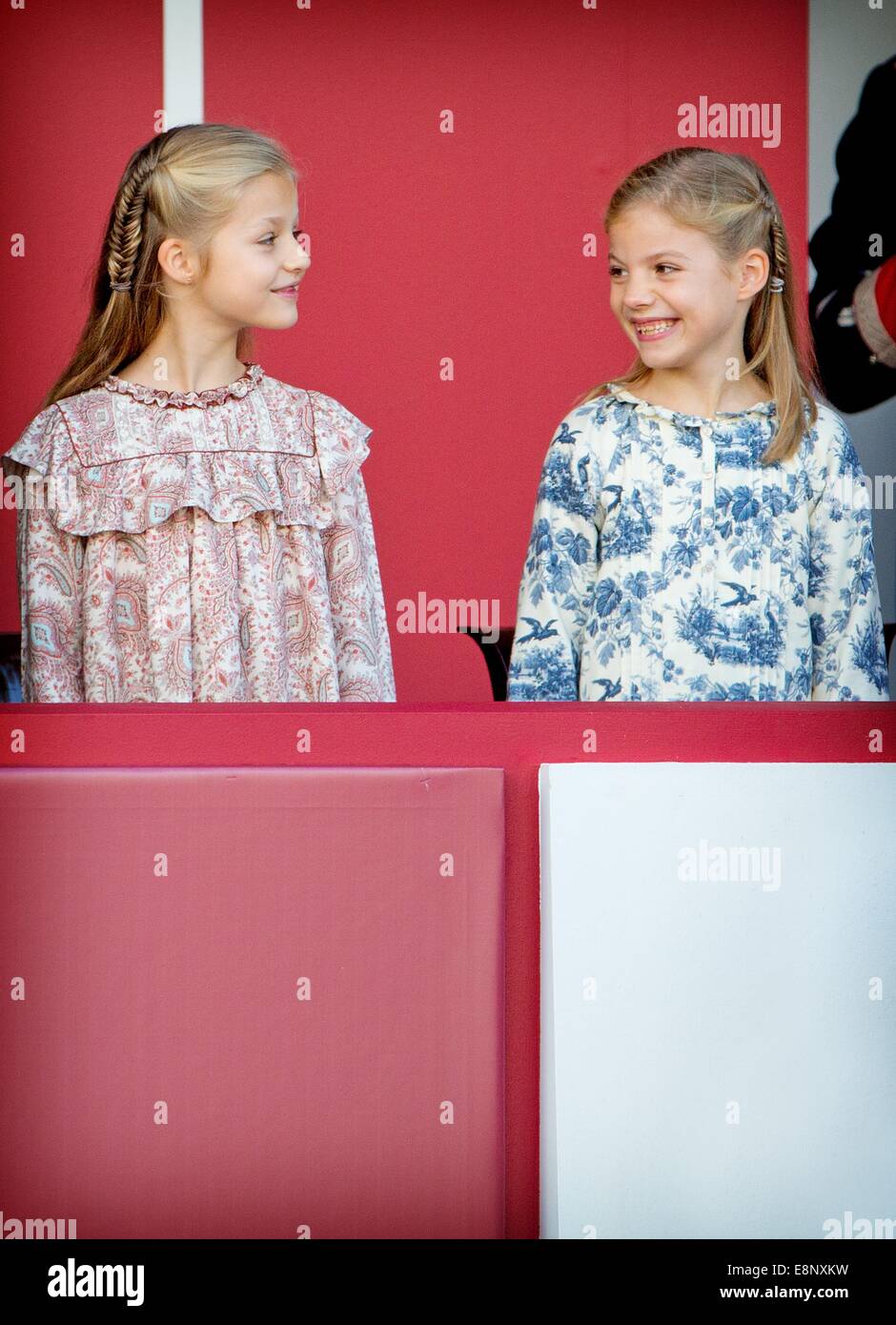 Madrid, Spain. 12th Oct, 2014. (L-R) Spanish Princesses Leonor and ...