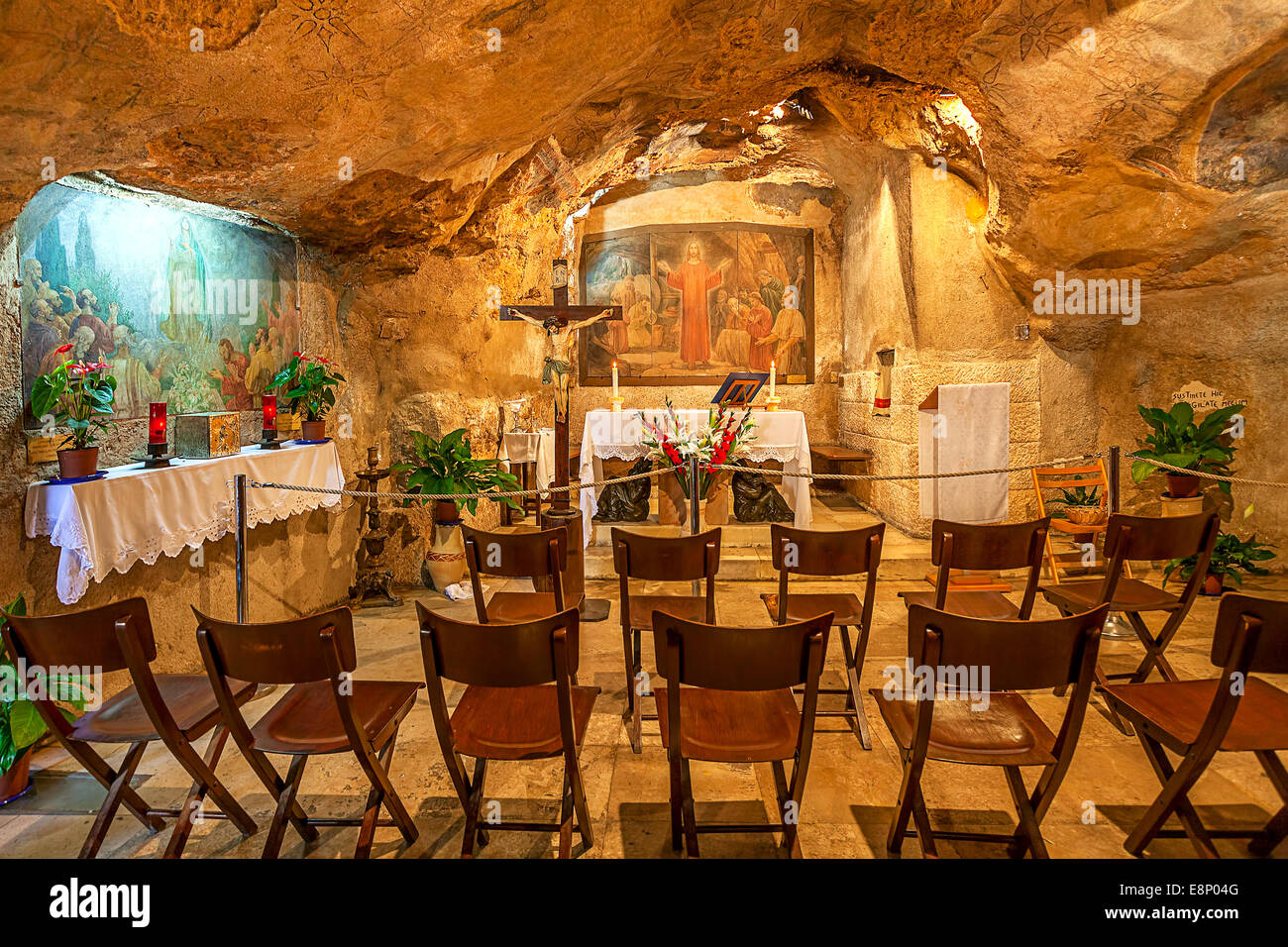 Interior view of Grotto of Gethsemane (aka Grotto of the Betrayal) in ...