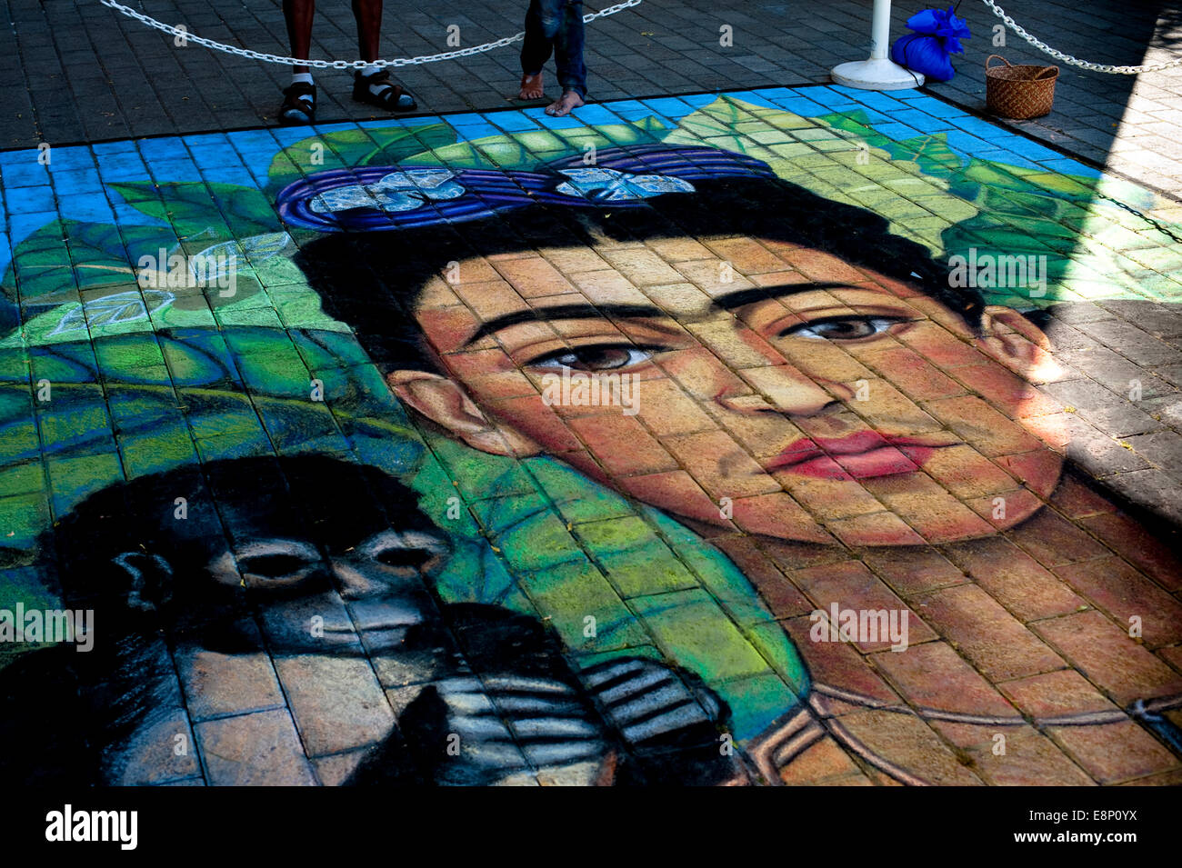 Chalk painting woman artist Stock Photo - Alamy