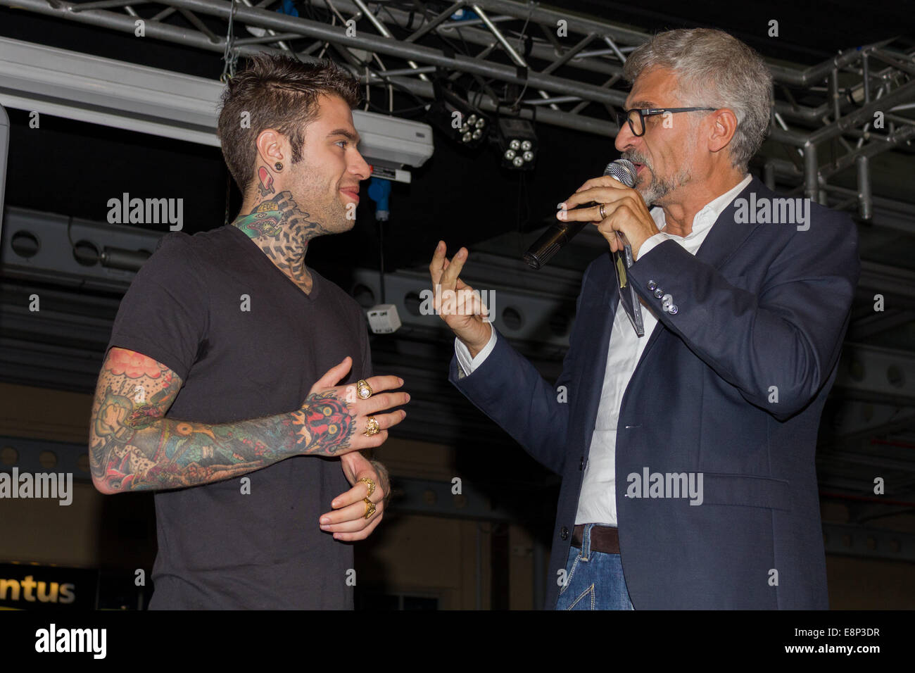 Turin, Italy. 12th October, 2014. The Italian rapper Fedez, meet his ...