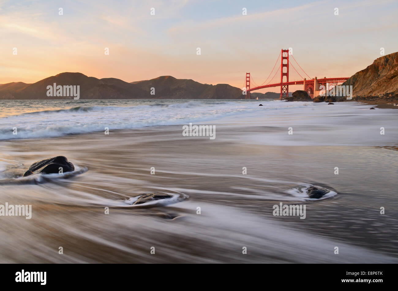 Another seascape with the Golden Gate Bridge. This one features rocks ...