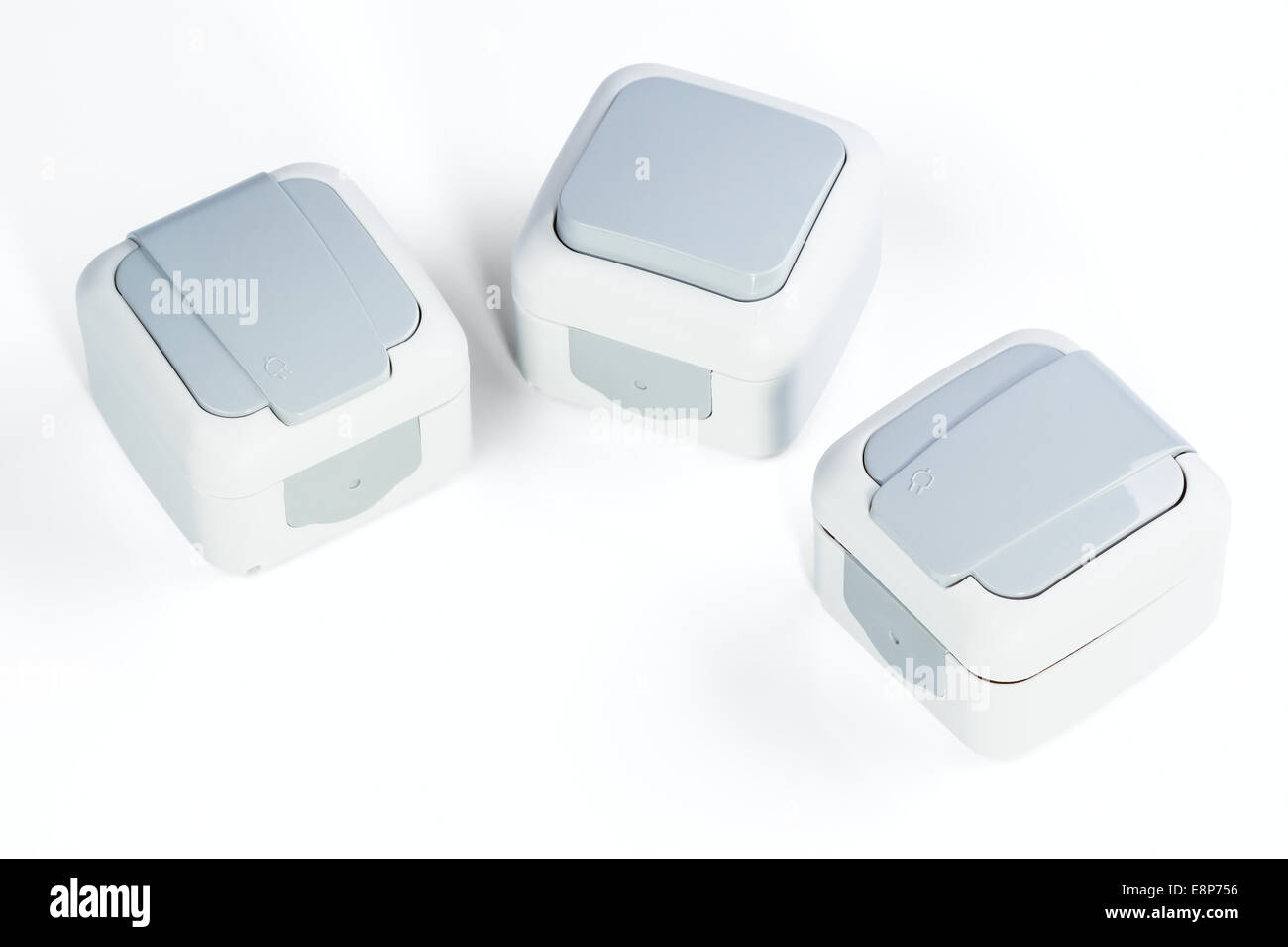 electric sockets and light socket switch isolated on white background ...