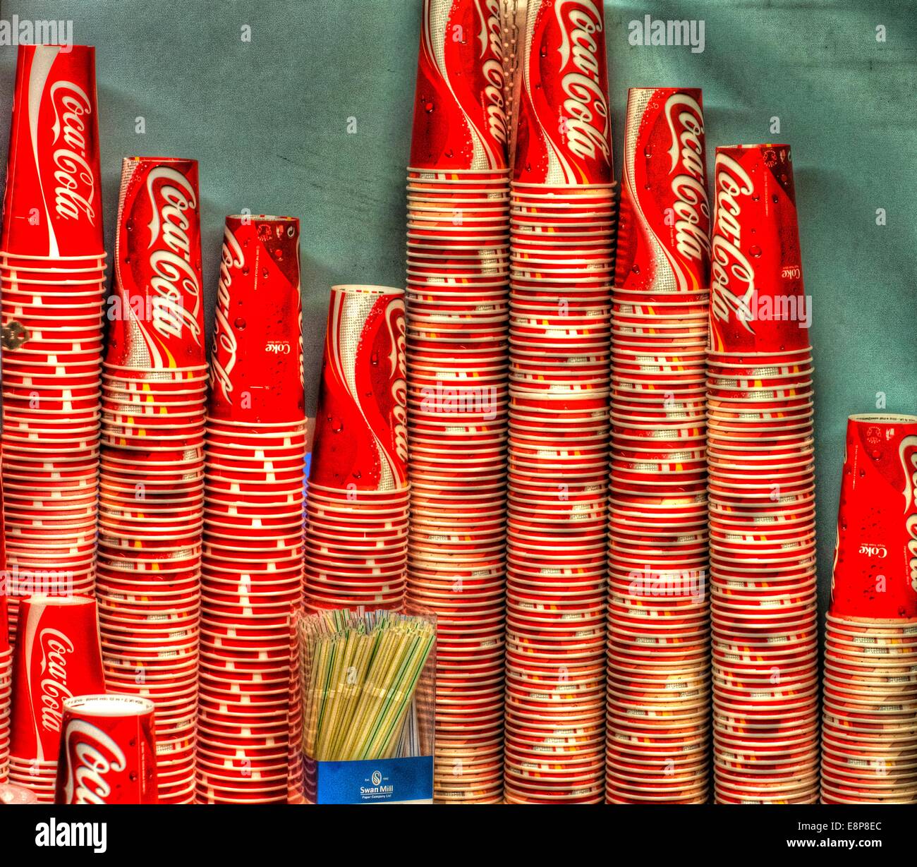 Brighton Pier Coco cola cups and straws Stock Photo - Alamy