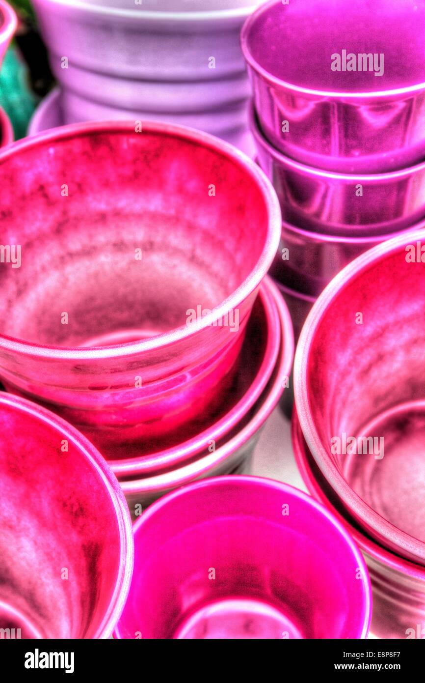 Stack of colorful pottery garden pots Stock Photo - Alamy