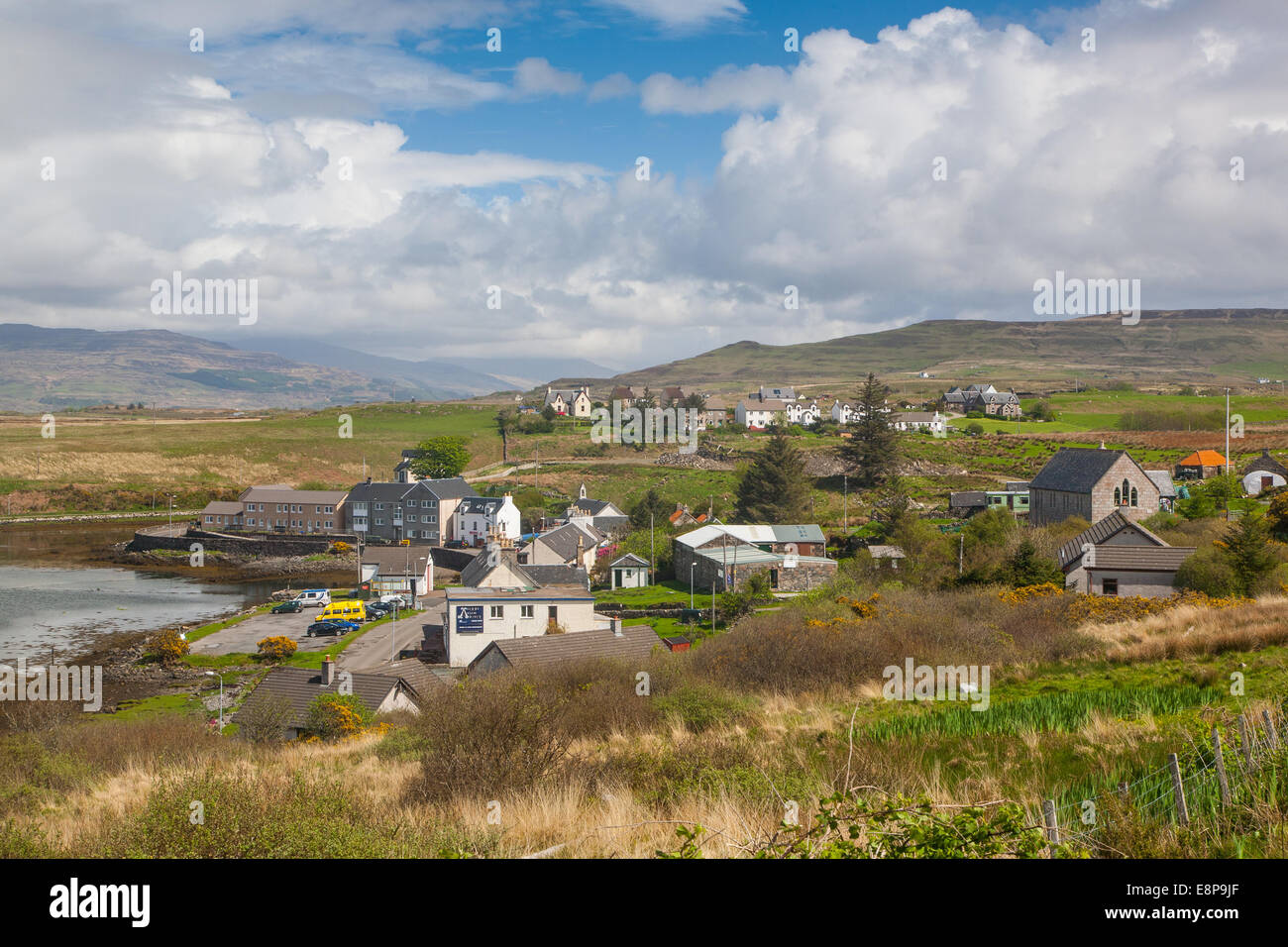 View of a remote village called Bunessan village, Isle of Mull, Argyll ...