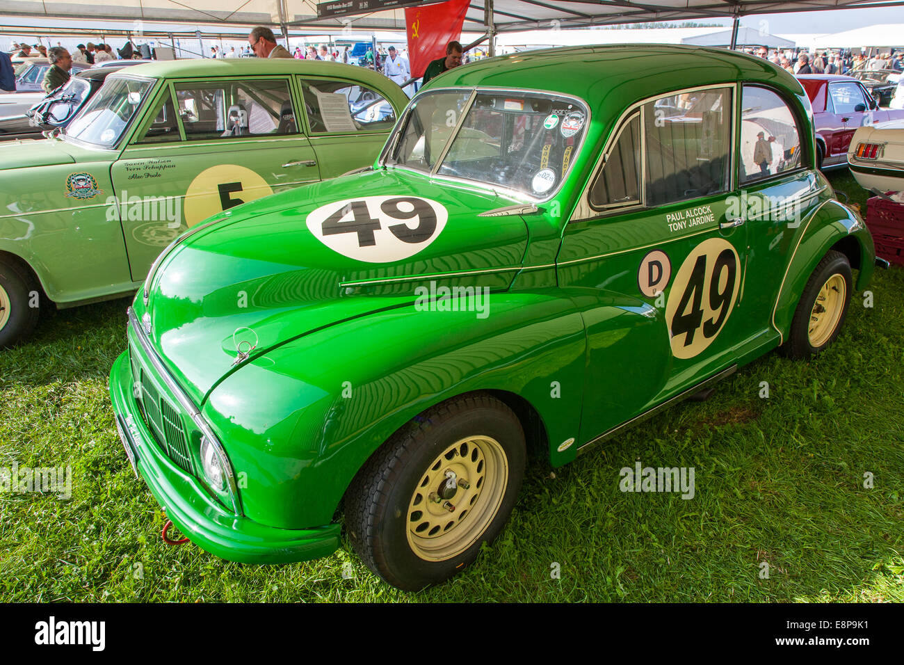 Classic vintage green 1949 Morris Minor racing car at the Goodwood ...