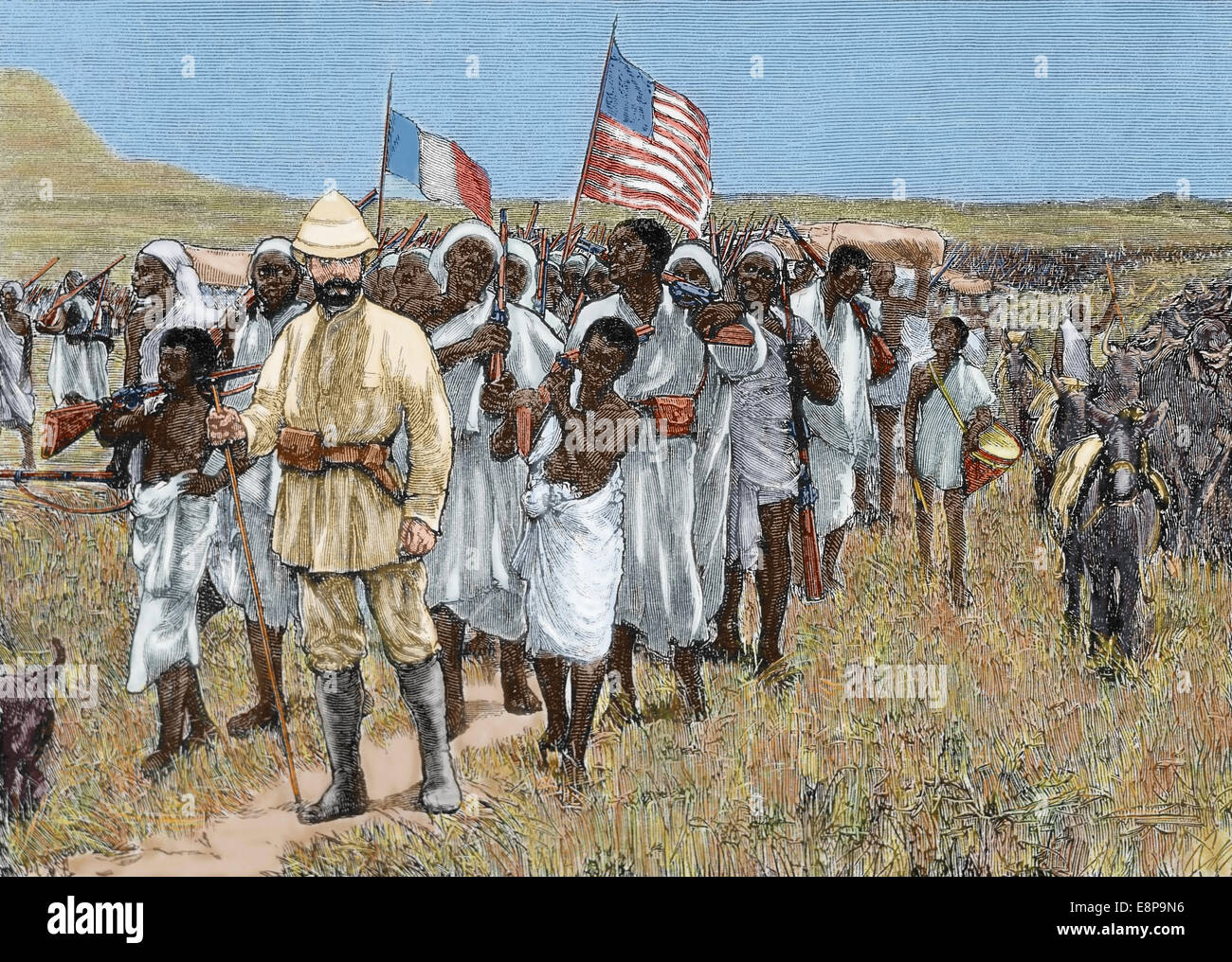 European expedition exploring Unyoro area on the African continent ...