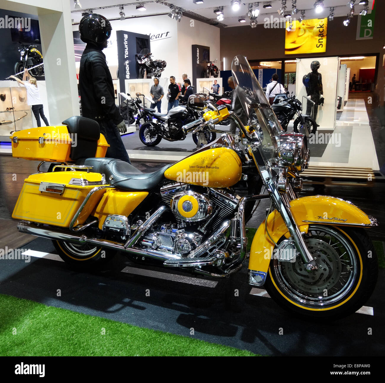 The Harley Davidson in yellow to the Intermot 2014 Stock Photo - Alamy