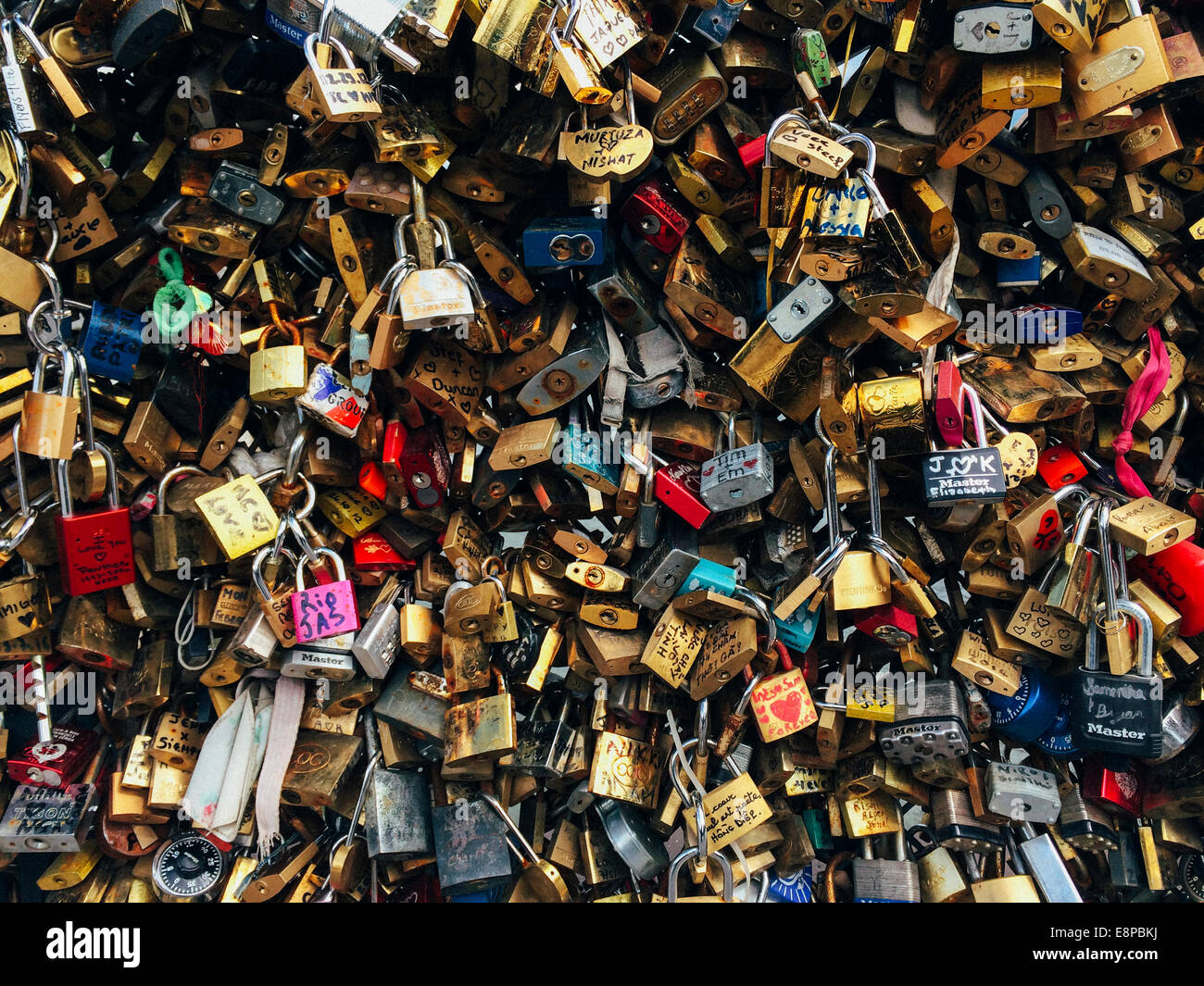 Close-up shot of love locks fastened to each other Stock Photo - Alamy