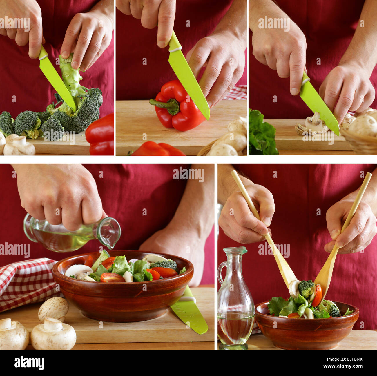 Set hand man chef cooking vegetable salad Stock Photo - Alamy