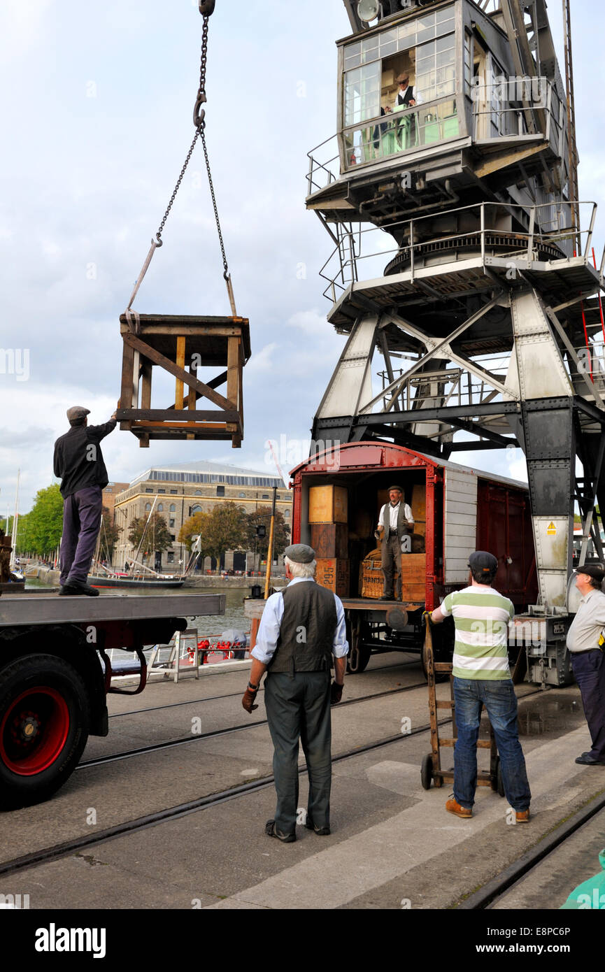 Re-enactment of 1950's cargo loading / unloading British Road Services ...