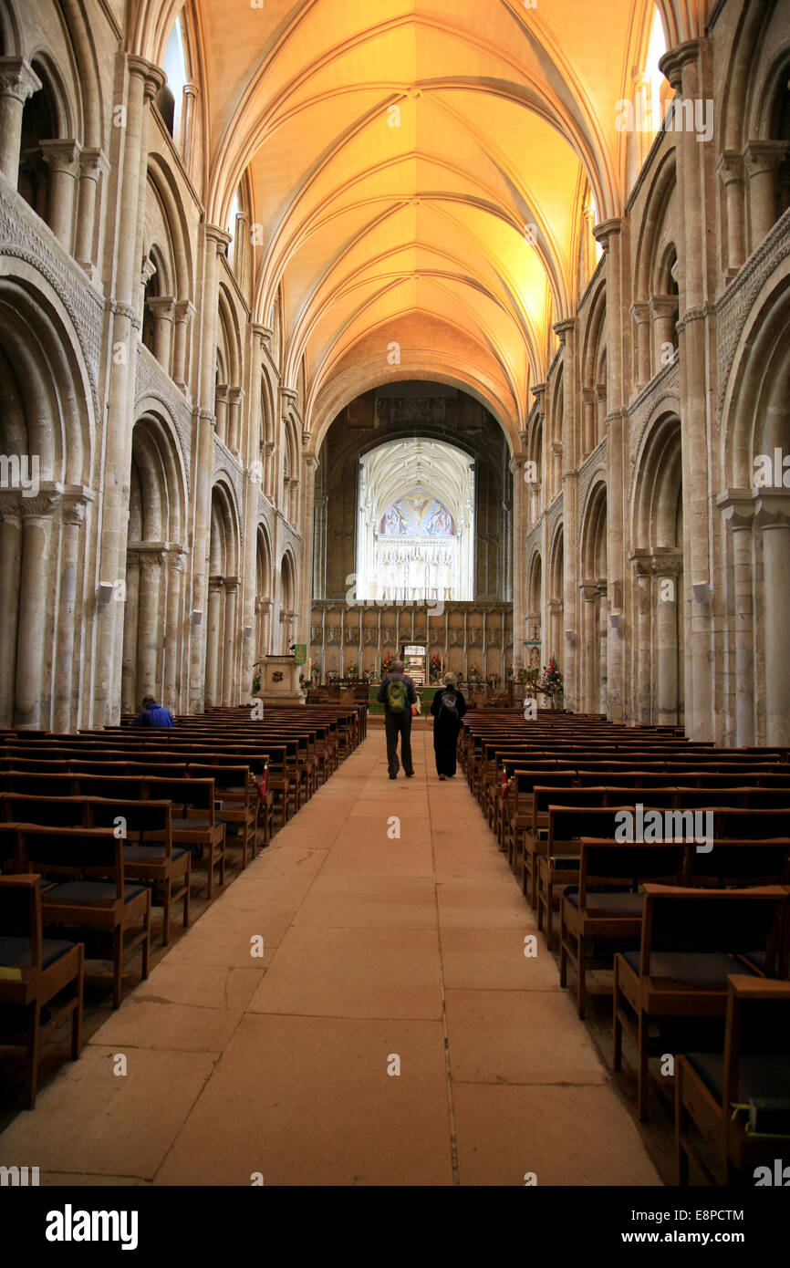 The Nave of Christchurch Priory church built in the Norman style with ...