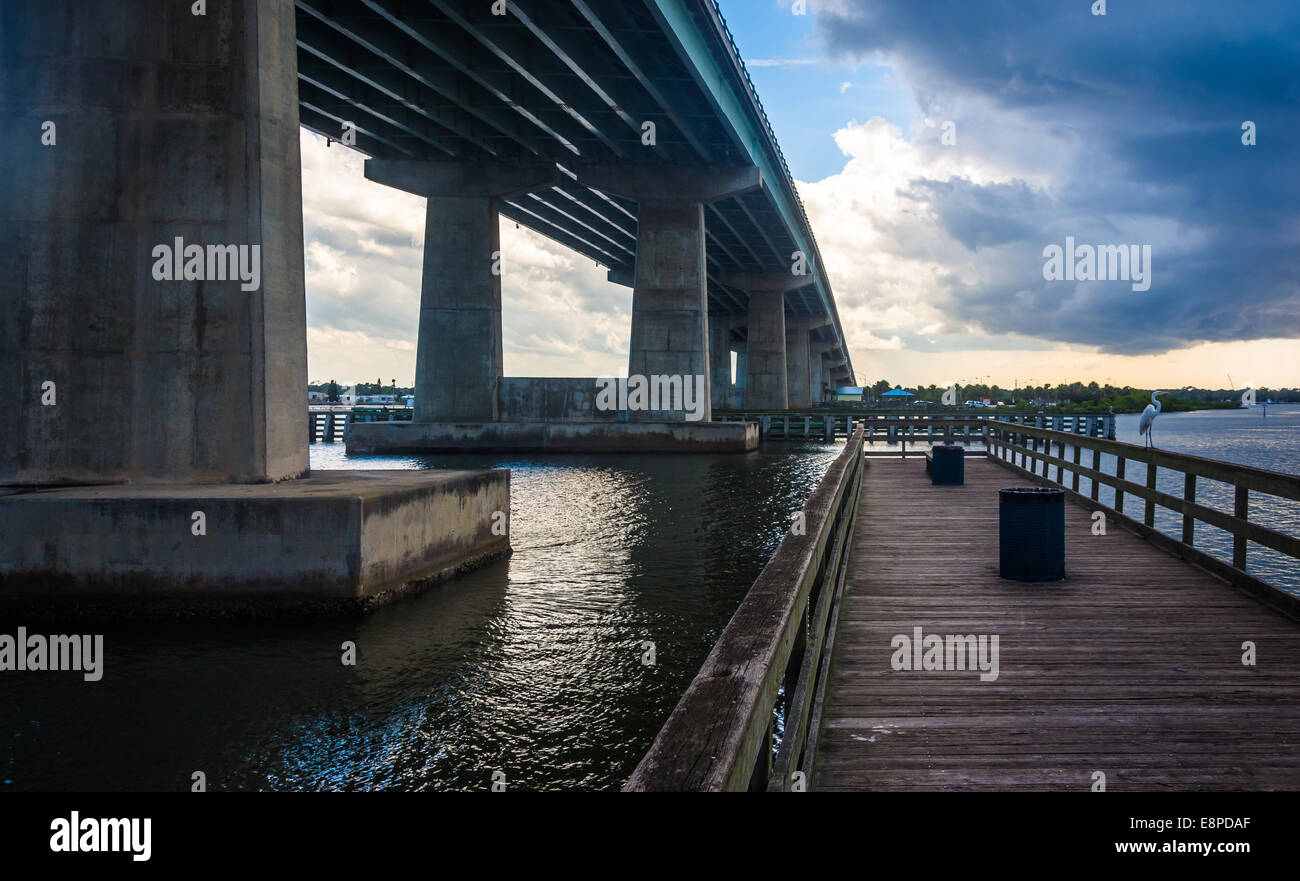 Pier and bridge over the Halifax River, Port Orange, Florida Stock ...