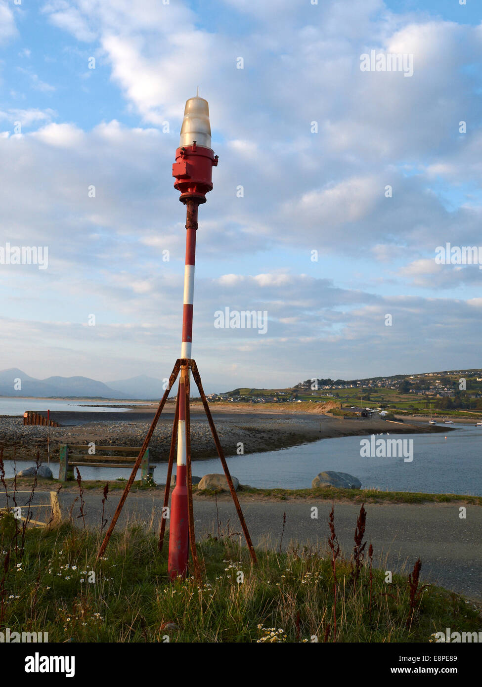 Beacon light on Shell Island with Harlech in the distance Wales UK ...