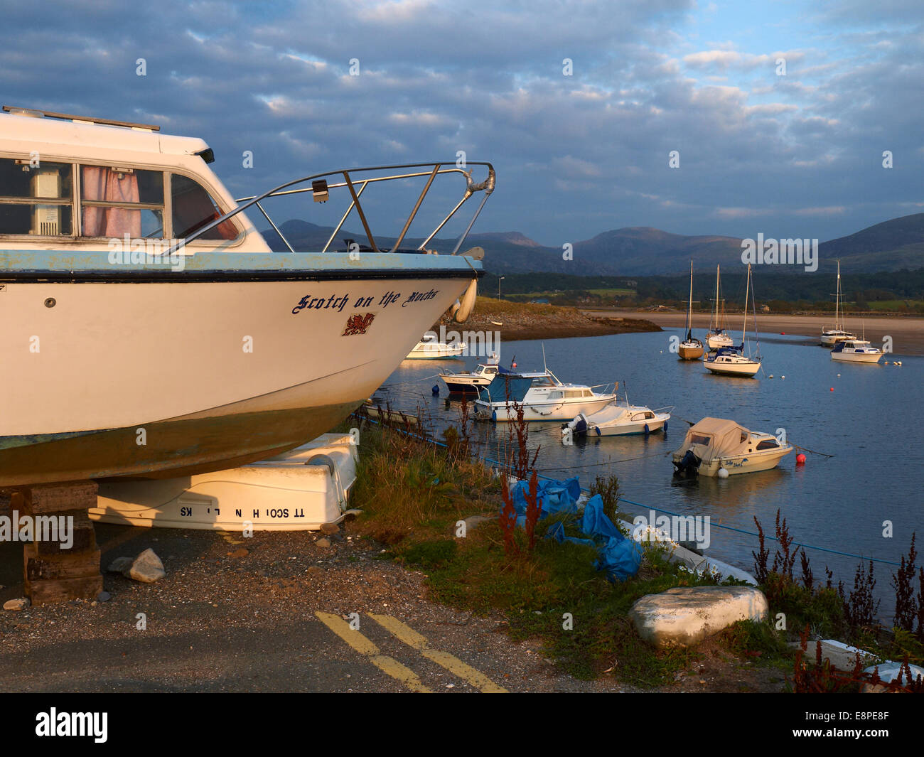Boat called "Scotch on the Rocks" on dry land at Shell Island North ...