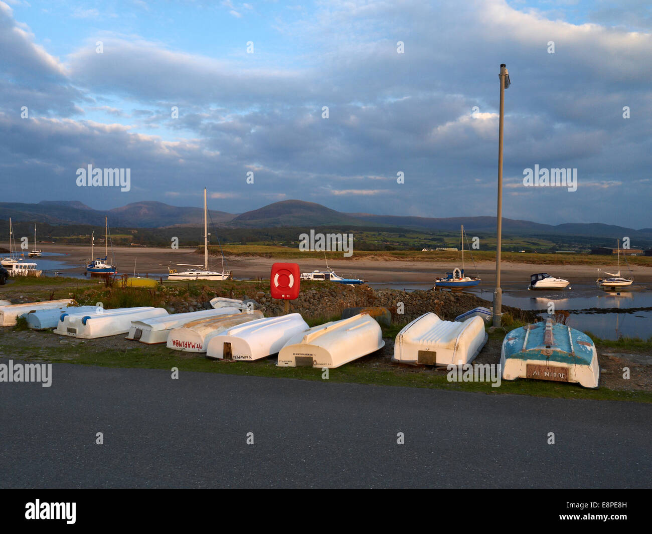 Moored boats in the harbour of Shell Island Snowdonia National Park in ...