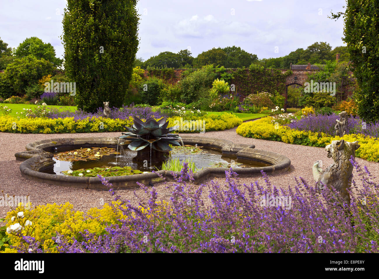 Water lily fountain in the grounds of an English Stately Home gardens ...