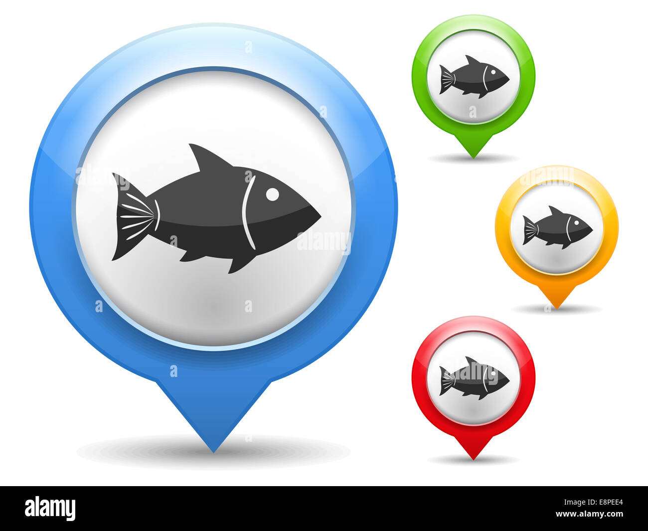 Map marker with icon of a fish Stock Photo - Alamy