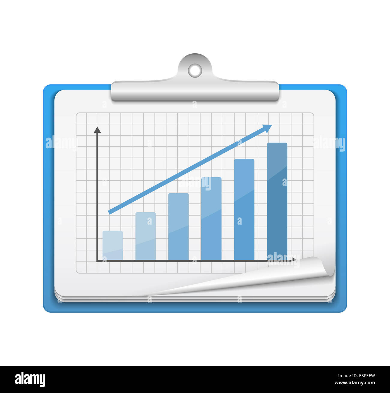 Clipboard with bar graph on white background Stock Photo - Alamy