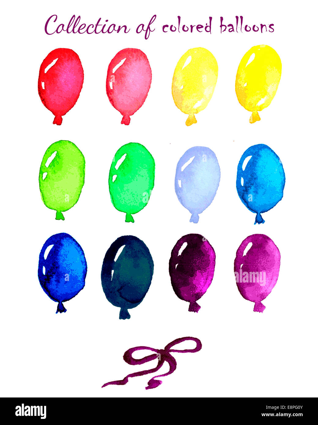 Collection of colored balloons painted live watercolo Stock Photo - Alamy
