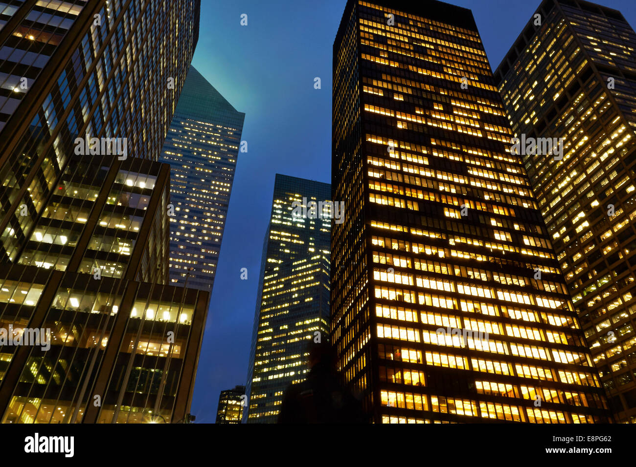 Manhattan Towers at Dusk. Low angle Stock Photo - Alamy