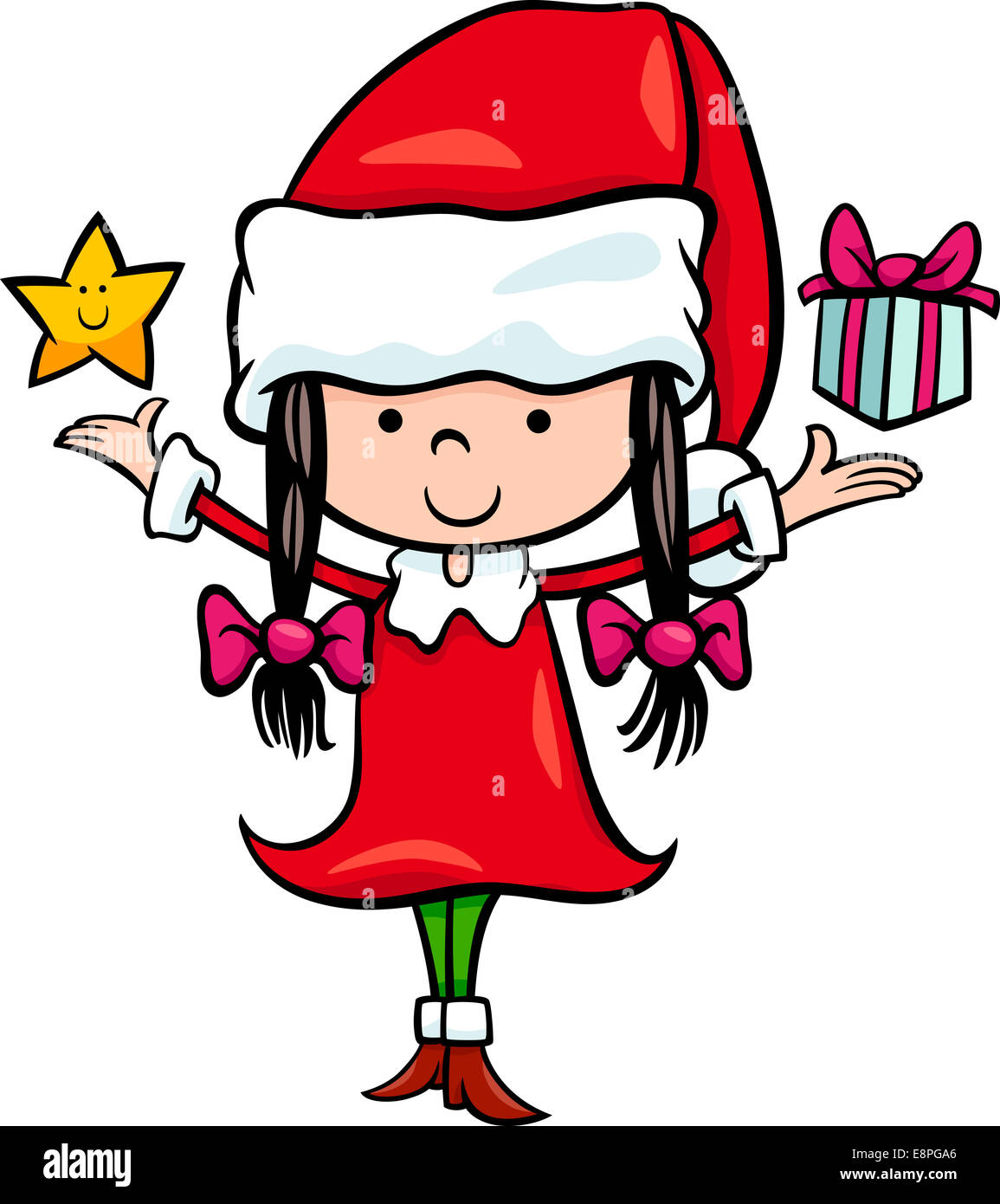 Cartoon Illustration of Santa Claus Girl Character with Christmas Star ...