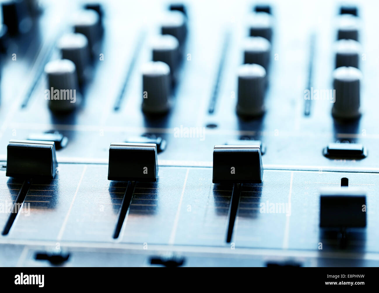 Sound mixer controller with knobs and sliders, closeup Stock Photo - Alamy