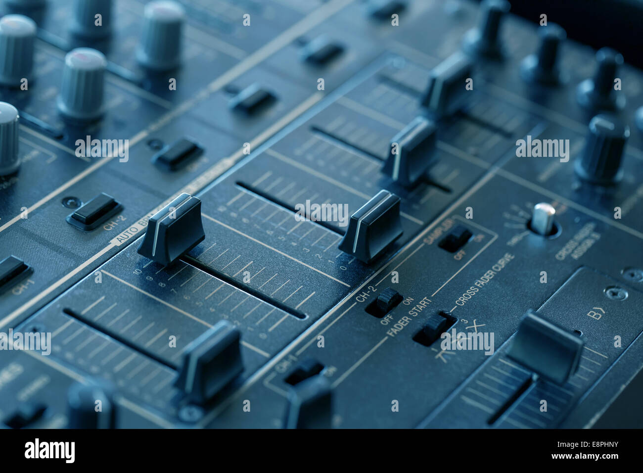 Dj sound mixer with knobs and sliders, closeup Stock Photo - Alamy