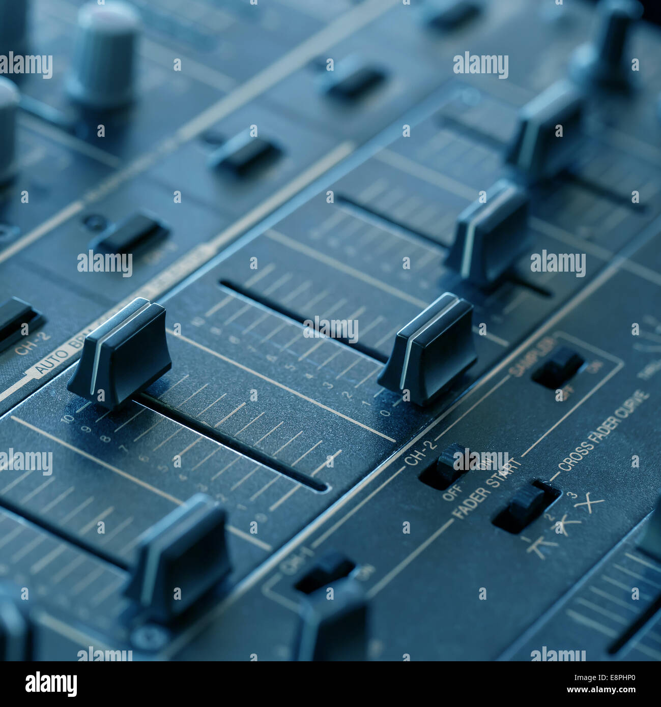 Dj sound mixer with knobs and sliders, closeup Stock Photo - Alamy