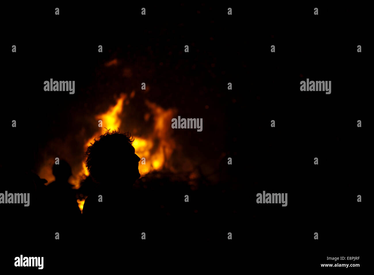 Large bonfire against a black night's sky making incredible shapes ...