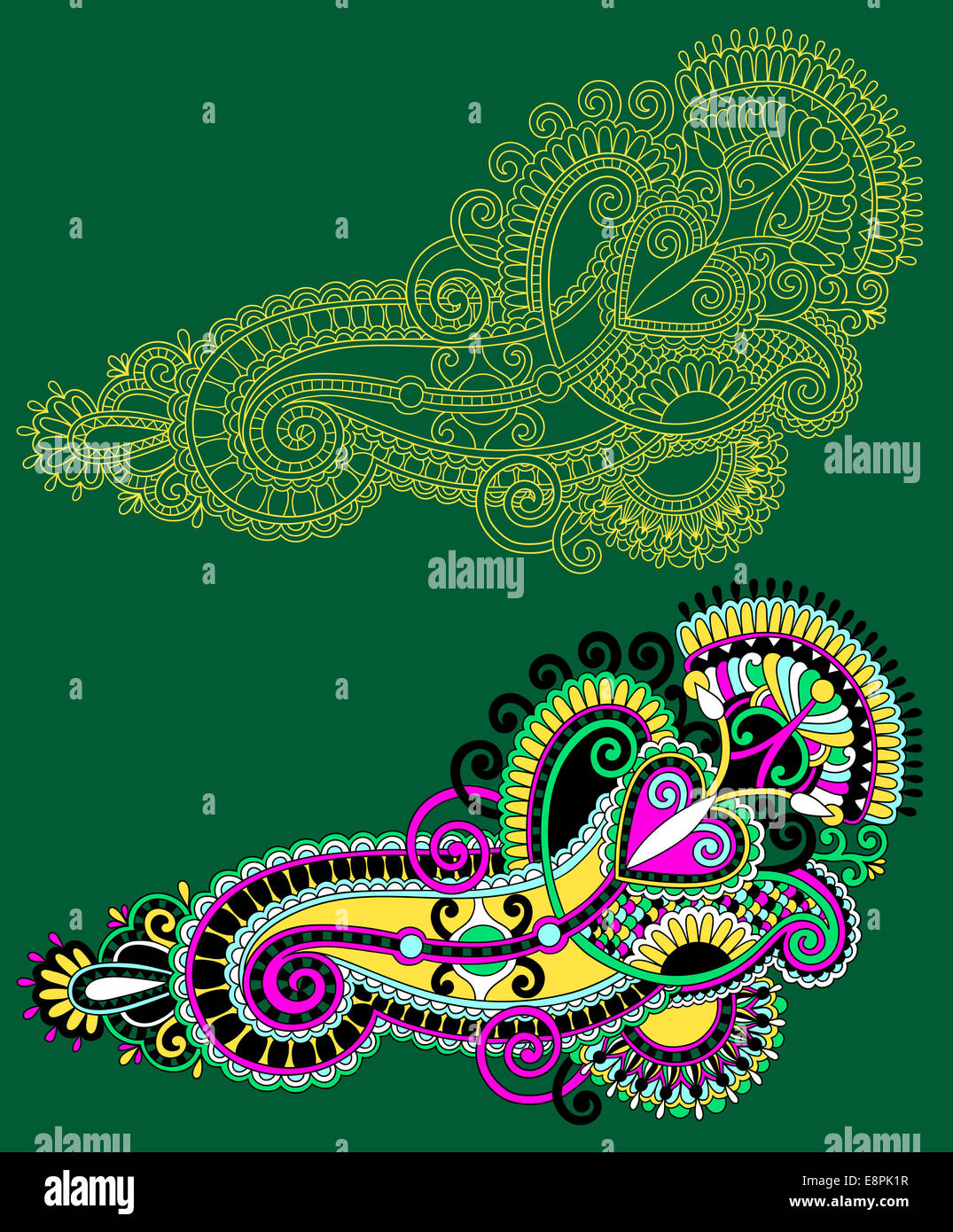 original hand draw line art ornate flower design. Ukrainian trad Stock ...