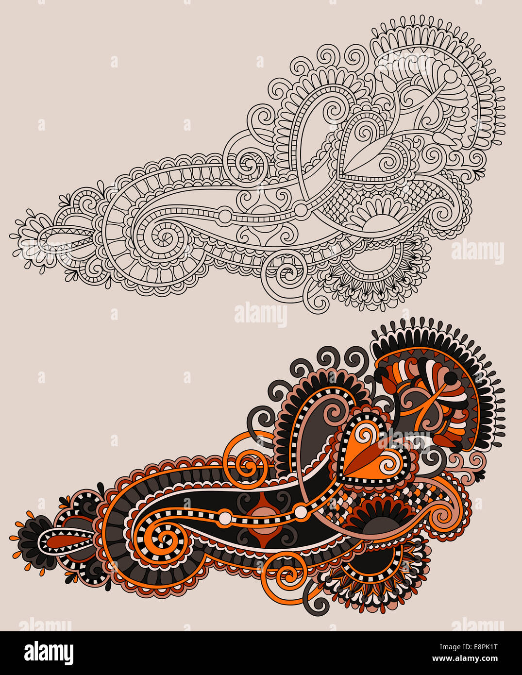 original hand draw line art ornate flower design. Ukrainian trad Stock ...