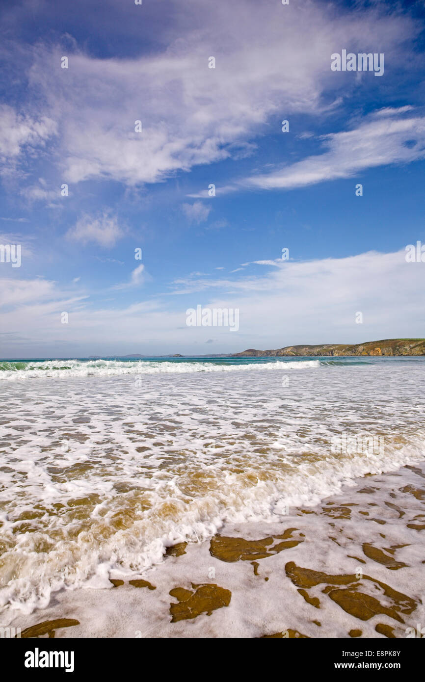 Shallow water on the foreshore of Newgale beach, Pembrokeshire Stock ...
