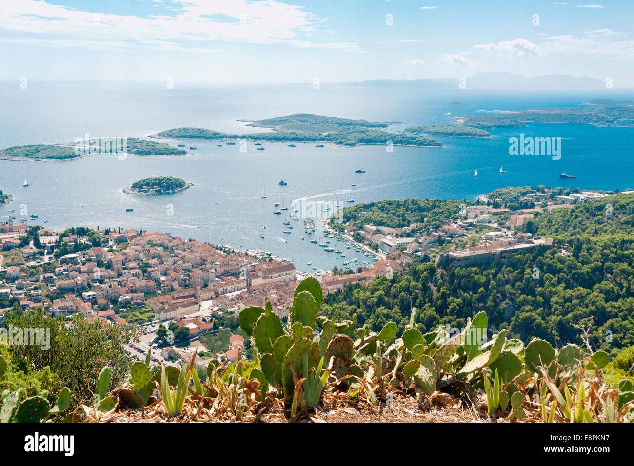 Town of Hvar and Pakleni islands view from Napoleonic fort, Hvar island ...
