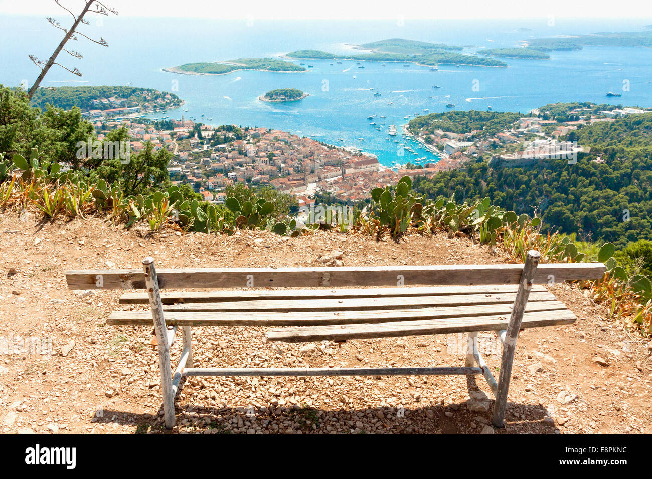 Town of Hvar and Pakleni islands view from Napoleonic fort, Hvar island ...