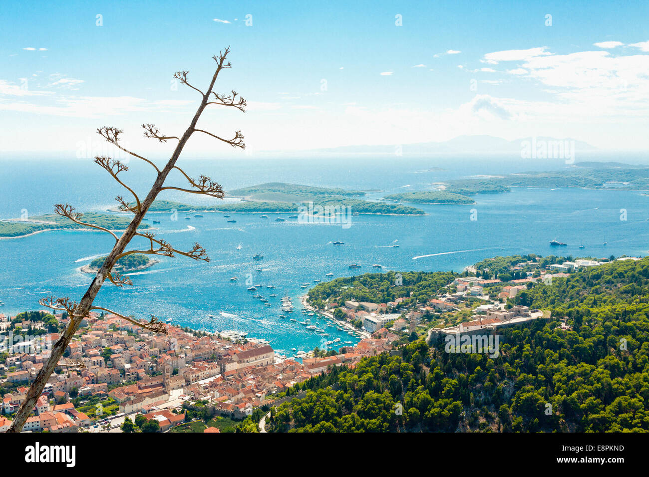 Town of Hvar and Pakleni islands view from Napoleonic fort, Hvar island ...