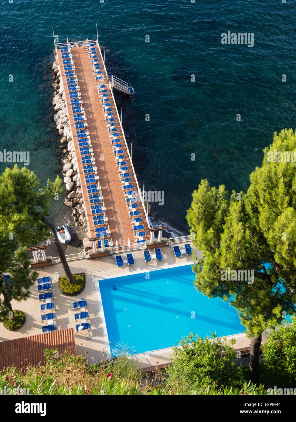 Private bathing platform and swimming pool in Sorrento Italy Stock ...