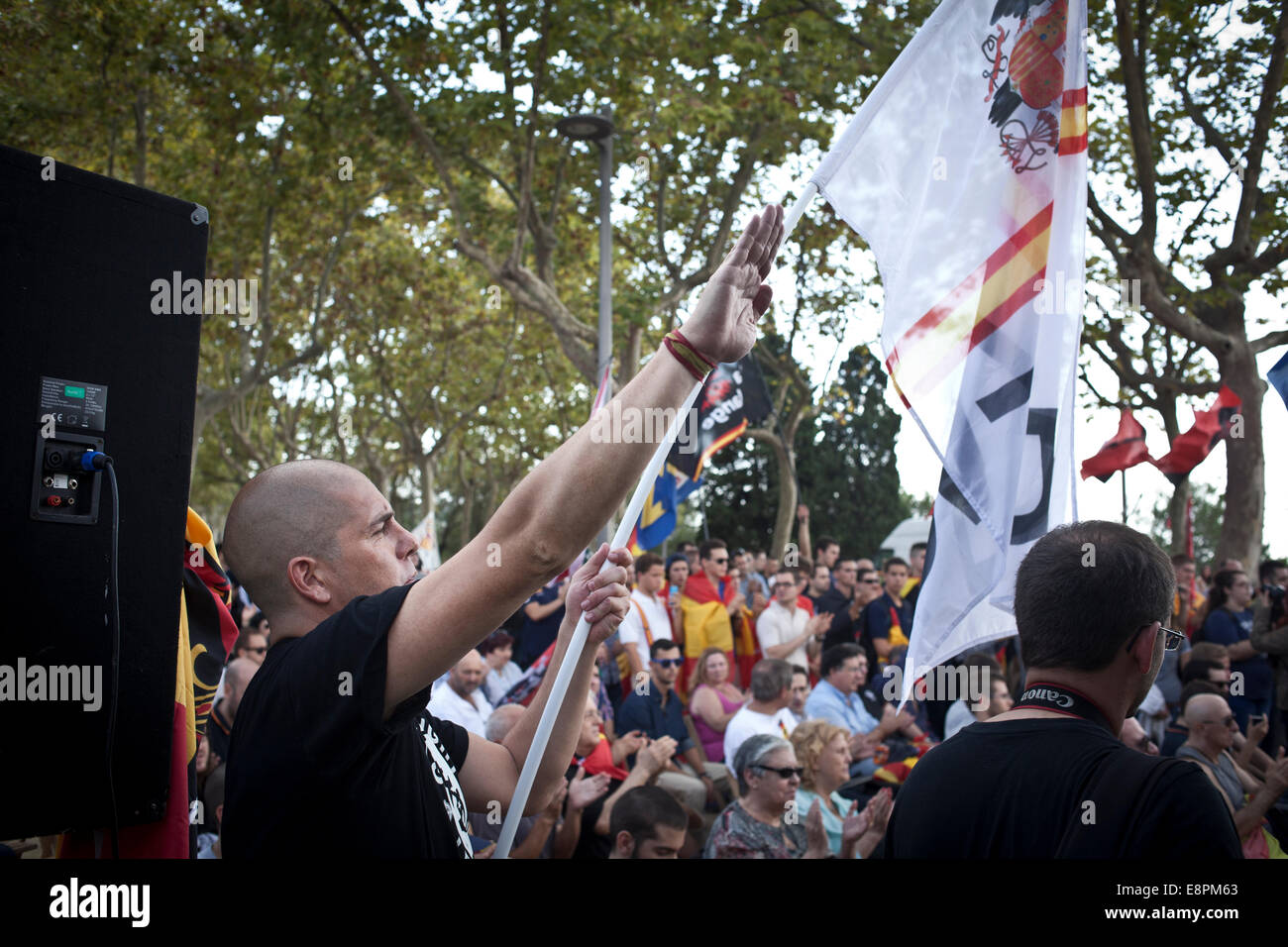 Barcelona, Spain. 12th Oct, 2014. Demonstrators doing the fascist ...