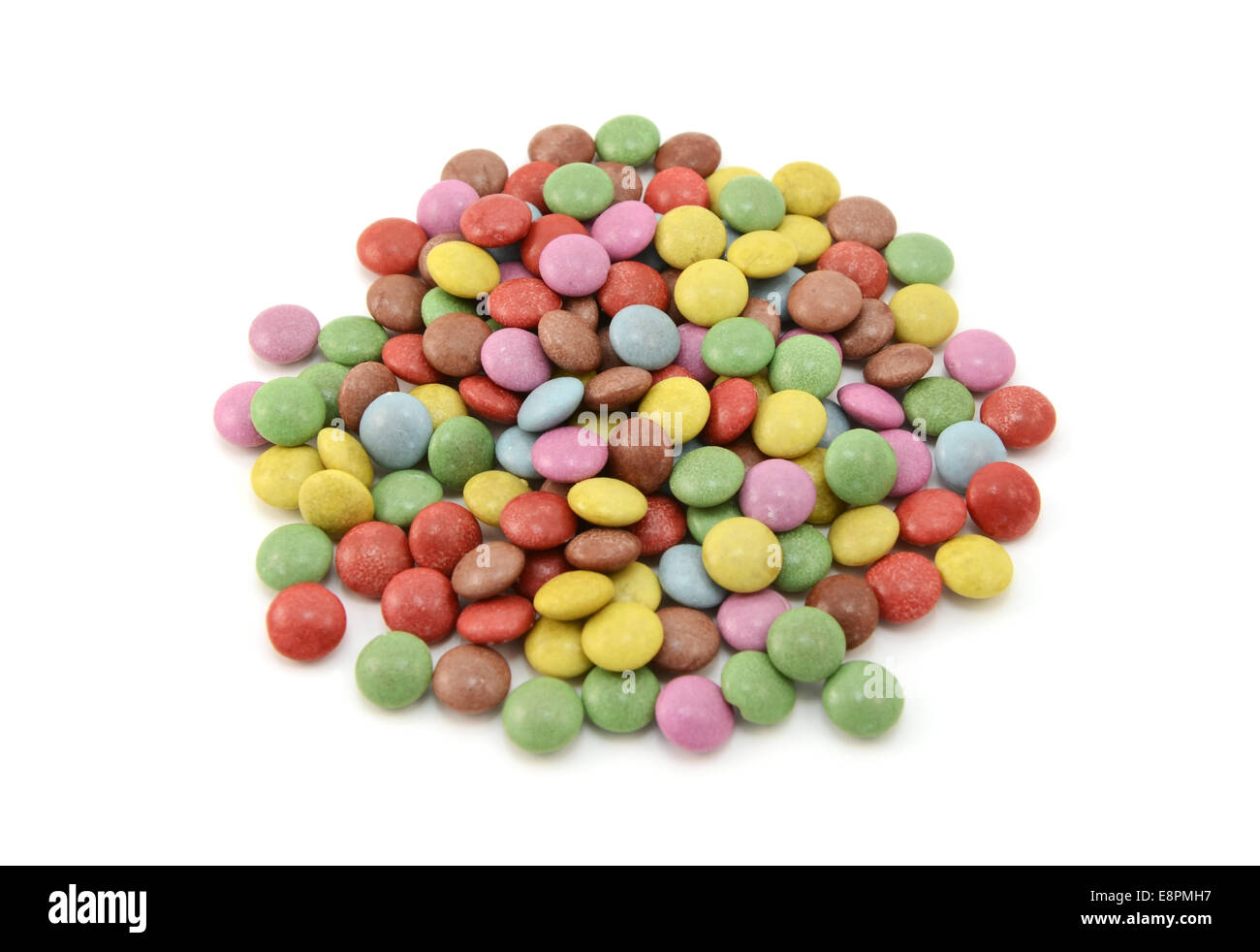 Colourful sugar-coated chocolate beans, isolated on a white background ...