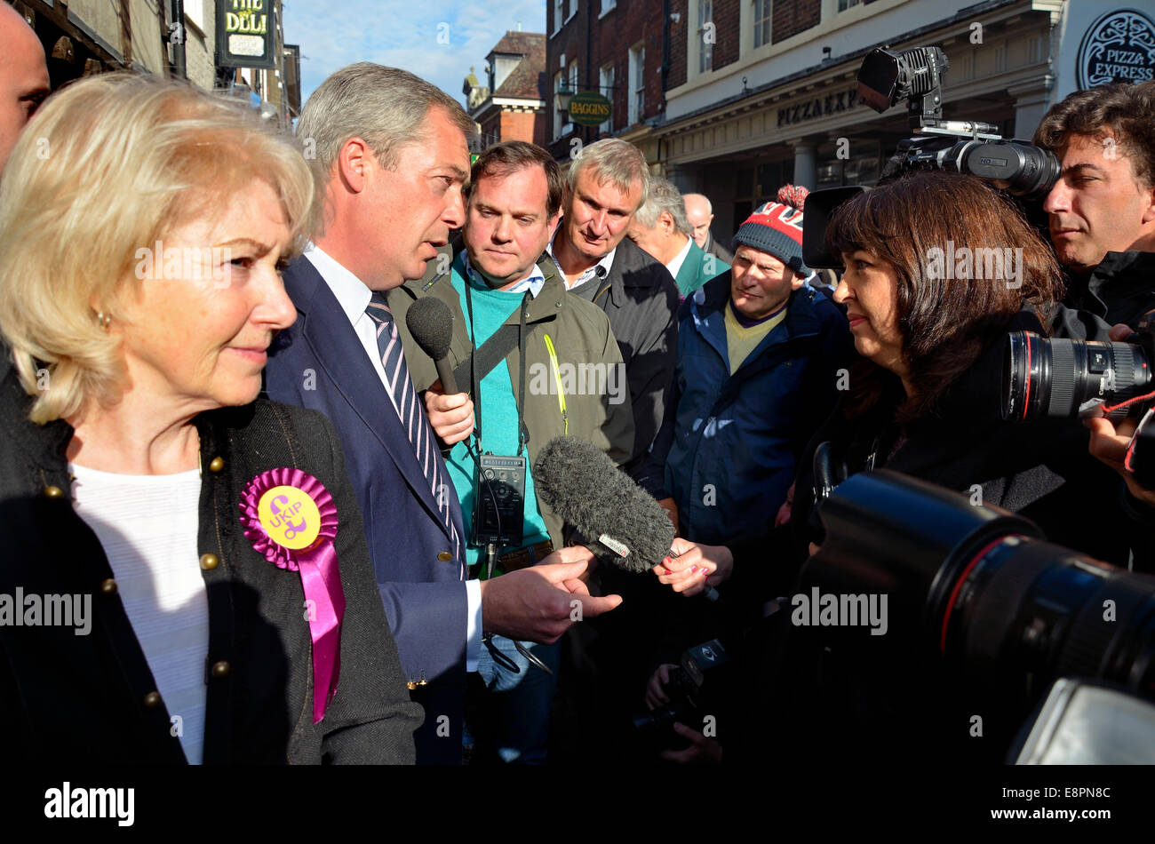 Nigel Farage MEP and UKIP leader being interviewed in Rochester ...