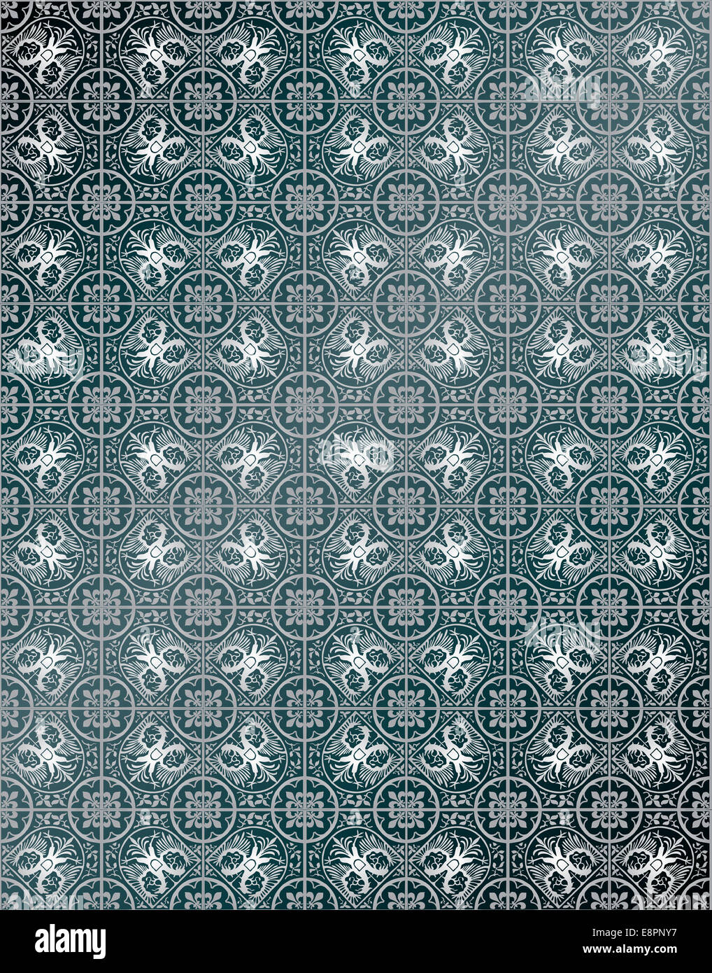 Elegant damask background with stylized two head eagle and Fleur de Lis ...