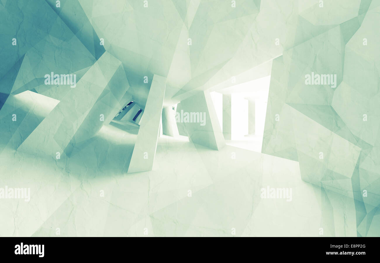Green blue abstract 3d blueprint with empty interior on old paper Stock ...