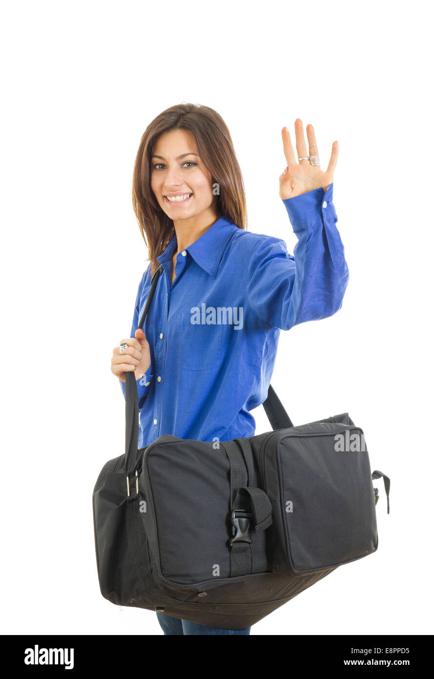 Woman waving goodbye hi-res stock photography and images - Alamy