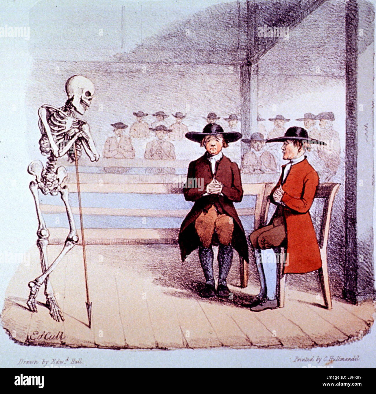 A poignant image of two Quakers sitting inside a church, captured in a ...