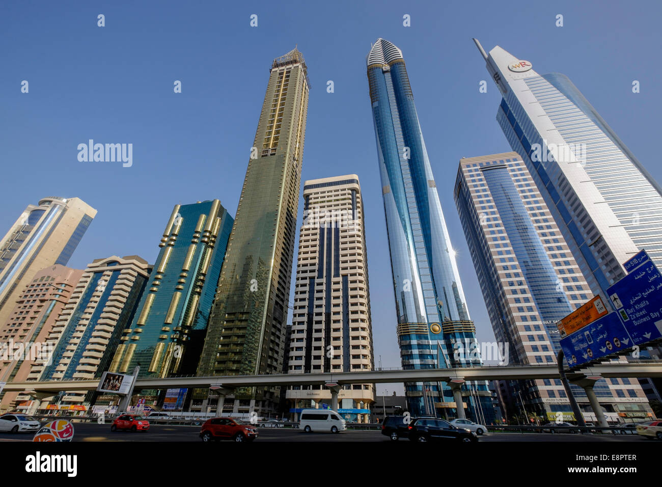 Skyline of skyscrapers along Sheikh Zayed road in Dubai United Arab ...