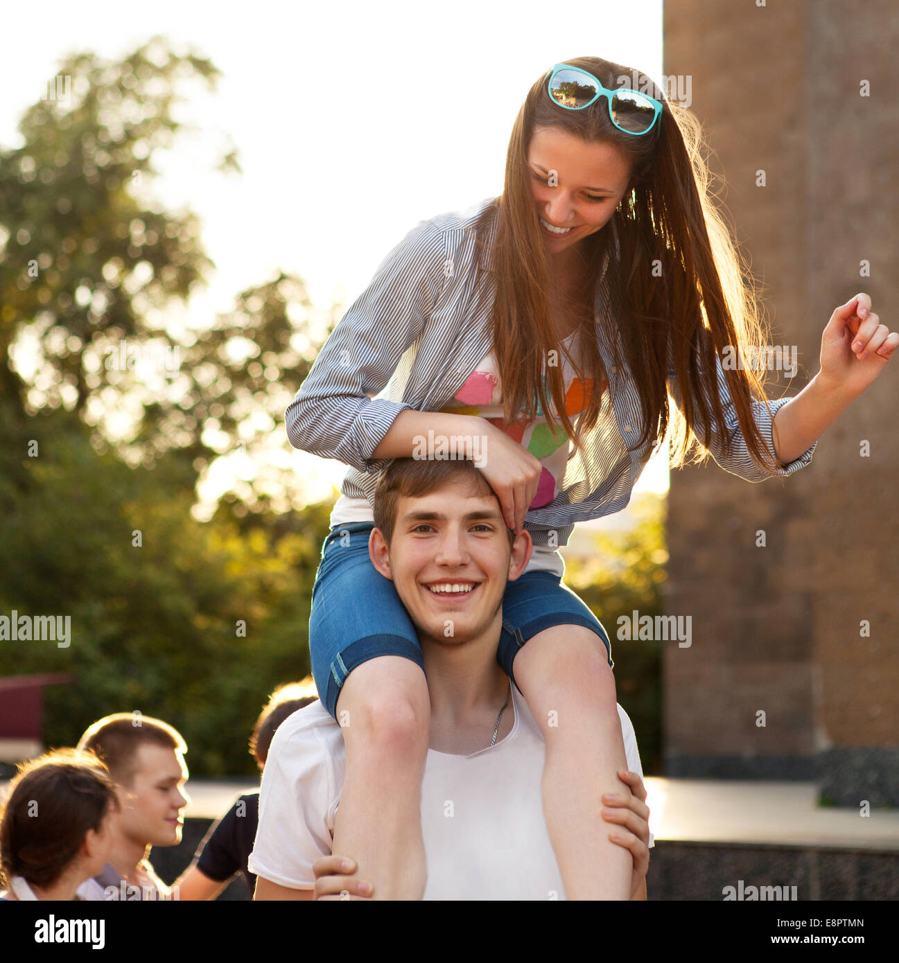 Group of college students during a brake between classes - having fun ...
