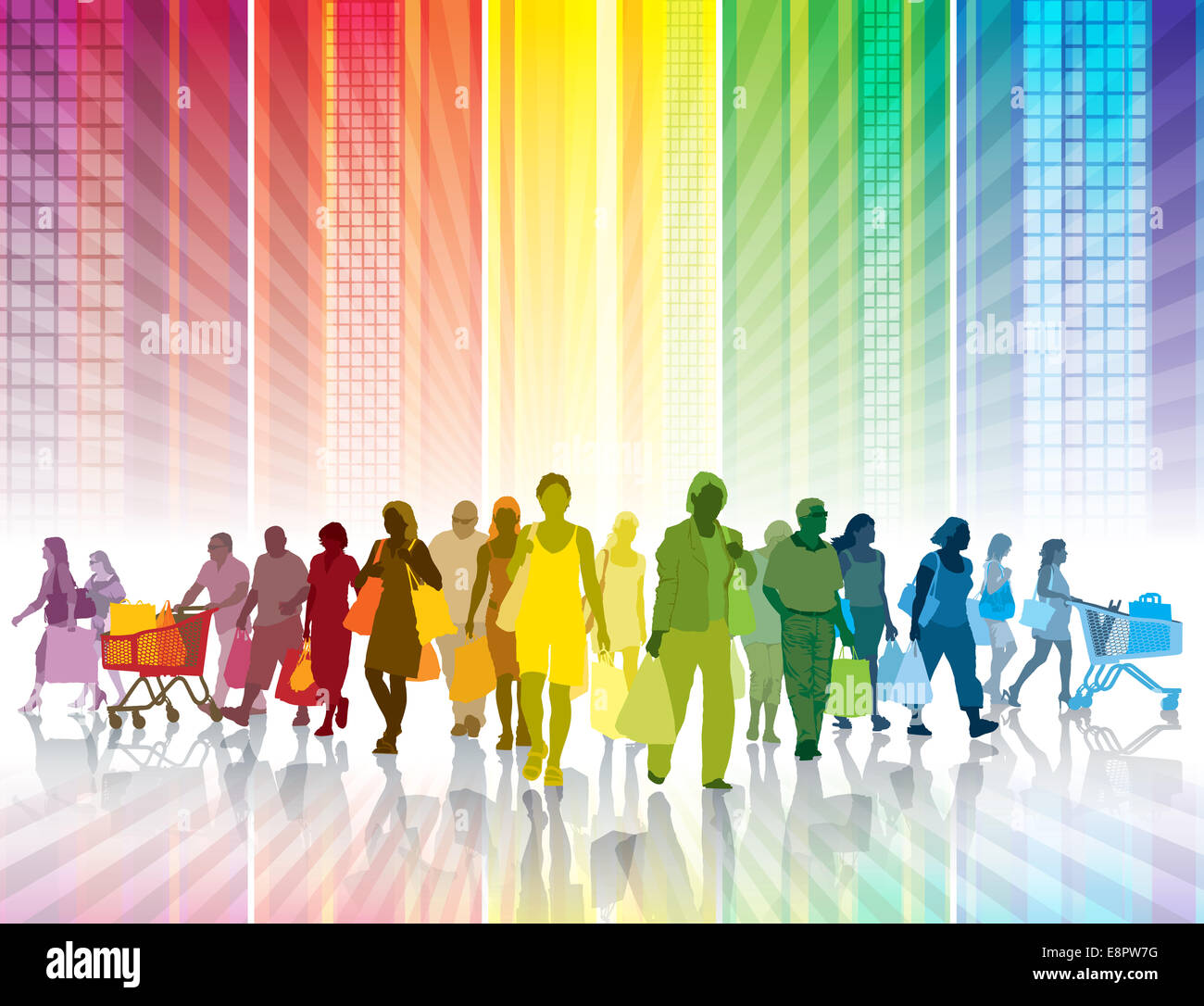 Crowd of shopping people in a colorful city Stock Photo - Alamy