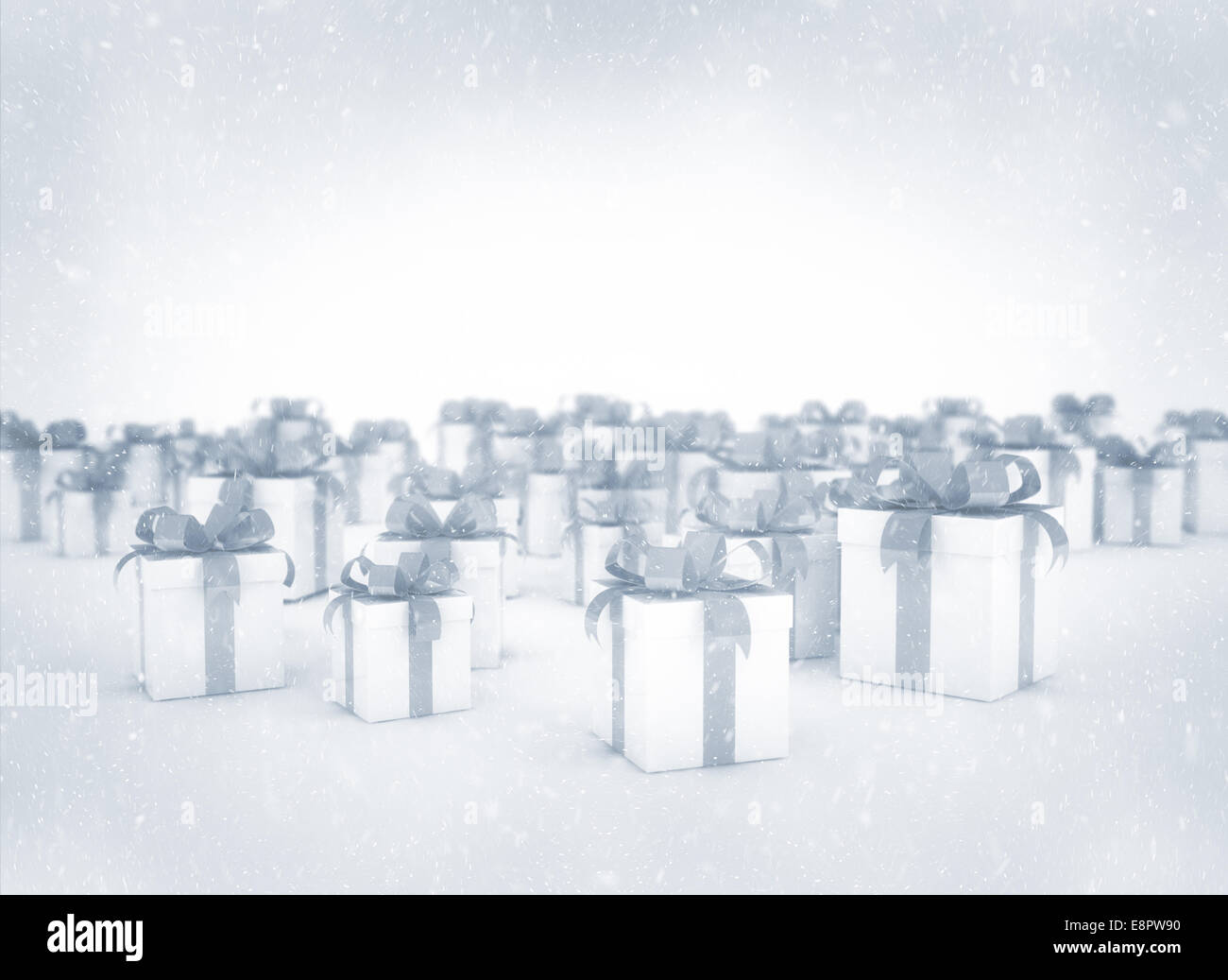 Group of gift boxes in falling snow Stock Photo - Alamy