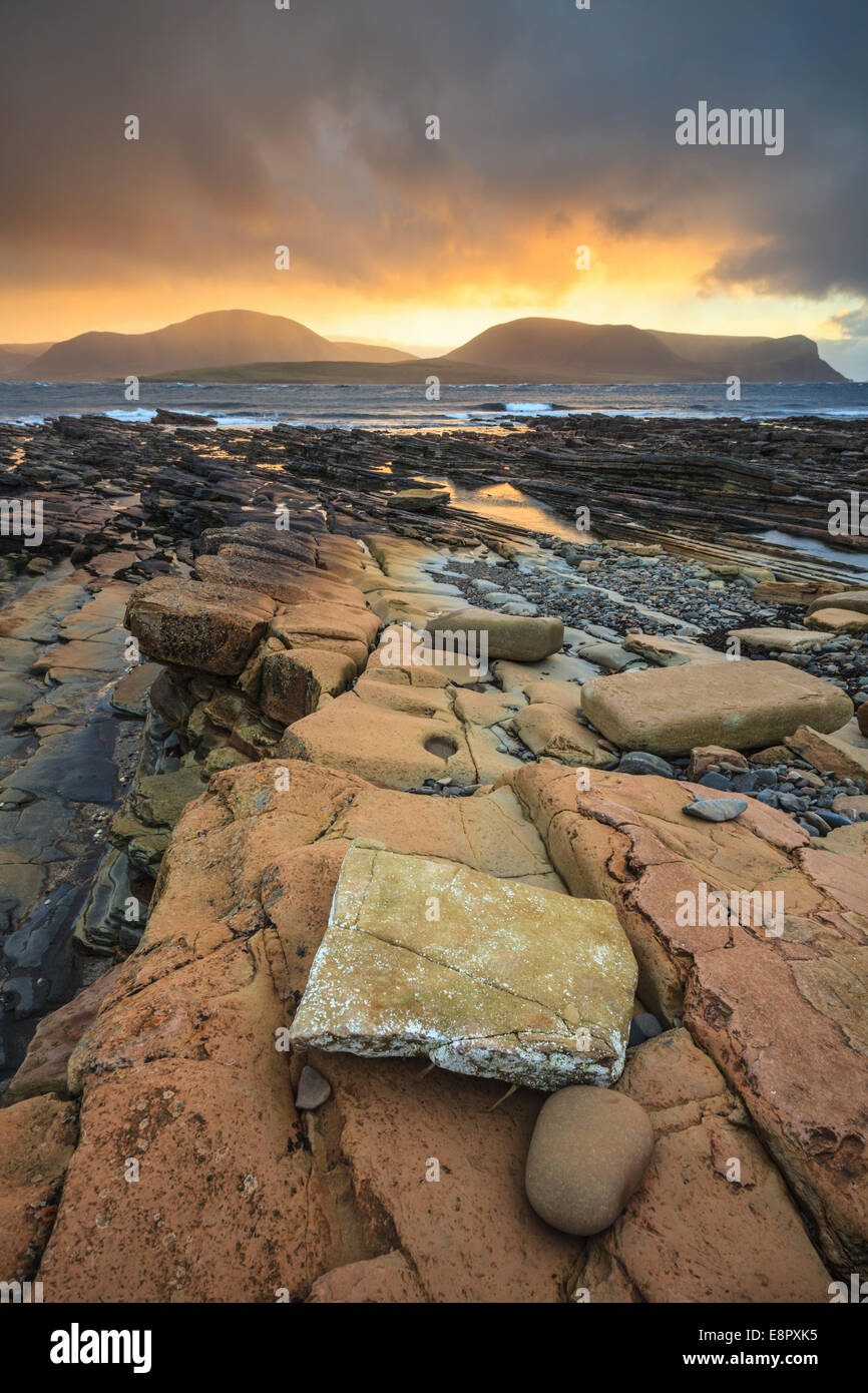 Sunset captured from Warebeth on Mainland Orkney with the hills of Hoy ...