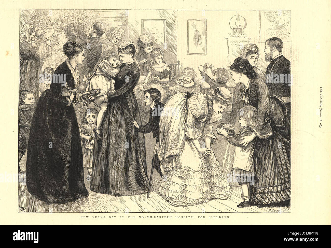 A wood engraving by Horace Harral depicting New Year’s Day at the North ...